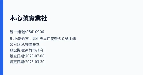 木心號實業社的照片-統編 85410906(新竹市) 公司登記資料與營業項目詳細圖表