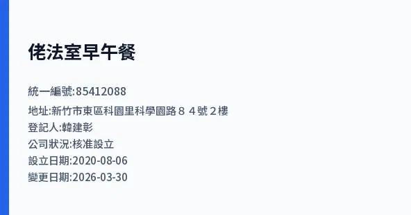 佬法室早午餐的照片-統編 85412088(新竹市) 公司登記資料與營業項目詳細圖表