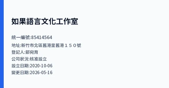如果語言文化工作室的照片-統編 85414564(新竹市) 公司登記資料與營業項目詳細圖表