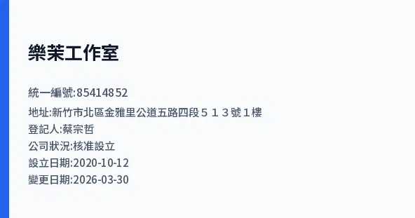 樂茉工作室的照片-統編 85414852(新竹市) 公司登記資料與營業項目詳細圖表