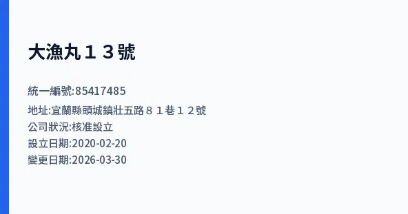 大漁丸13號的照片-統編 85417485(宜蘭縣) 公司登記資料與營業項目詳細圖表
