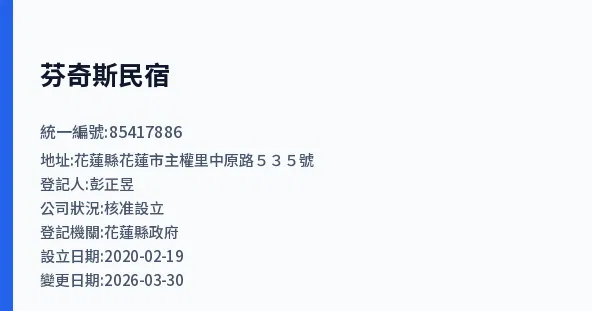 芬奇斯民宿的照片-統編 85417886(花蓮縣) 公司登記資料與營業項目詳細圖表