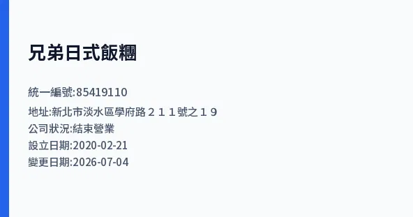 兄弟日式飯糰的照片-統編 85419110(新北市) 公司登記資料與營業項目詳細圖表