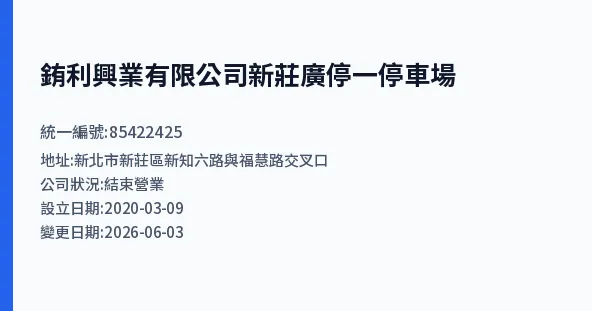 銪利興業有限公司新莊廣停一停車場的照片-統編 85422425(新北市) 公司登記資料與營業項目詳細圖表