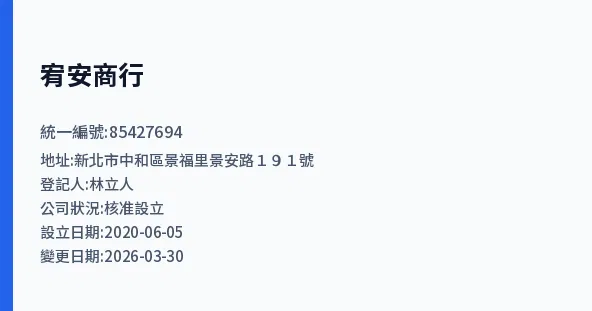 宥安商行的照片-統編 85427694(新北市) 公司登記資料與營業項目詳細圖表