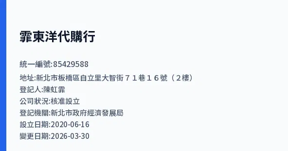 霏東洋代購行的照片-統編 85429588(新北市) 公司登記資料與營業項目詳細圖表