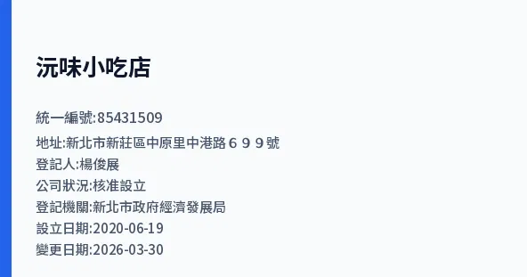 沅味小吃店的照片-統編 85431509(新北市) 公司登記資料與營業項目詳細圖表
