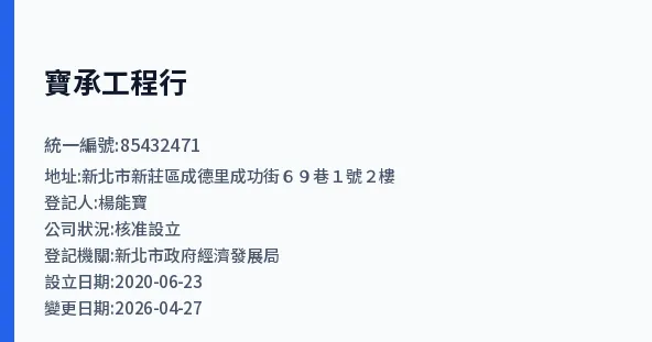 寶承工程行的照片-統編 85432471(新北市) 公司登記資料與營業項目詳細圖表