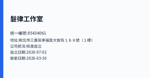 髮律工作室的照片-統編 85434061(新北市) 公司登記資料與營業項目詳細圖表