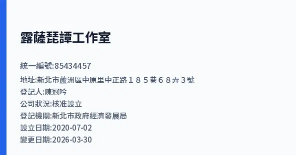 露薩琵譚工作室的照片-統編 85434457(新北市) 公司登記資料與營業項目詳細圖表
