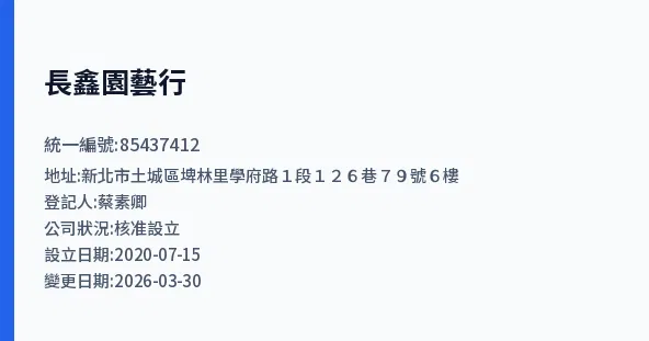 長鑫園藝行的照片-統編 85437412(新北市) 公司登記資料與營業項目詳細圖表