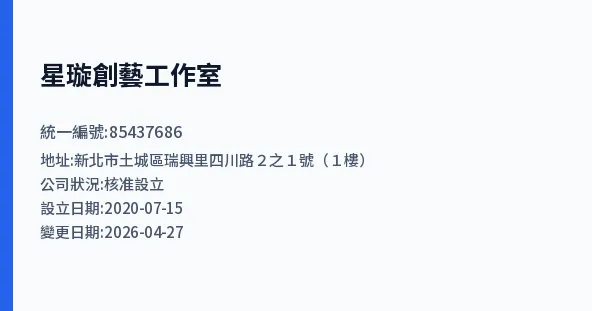 星璇創藝工作室的照片-統編 85437686(新北市) 公司登記資料與營業項目詳細圖表