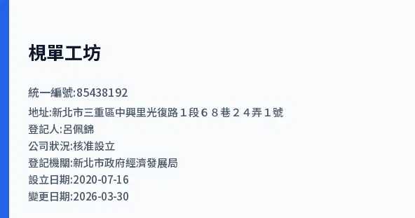 梘單工坊的照片-統編 85438192(新北市) 公司登記資料與營業項目詳細圖表