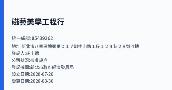 磁藝美學工程行的照片-統編 85439262(新北市) 公司登記資料與營業項目詳細圖表