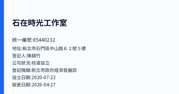 石在時光工作室的照片-統編 85440232(新北市) 公司登記資料與營業項目詳細圖表