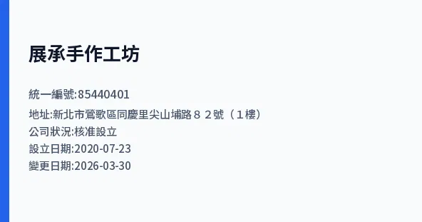 展承手作工坊的照片-統編 85440401(新北市) 公司登記資料與營業項目詳細圖表
