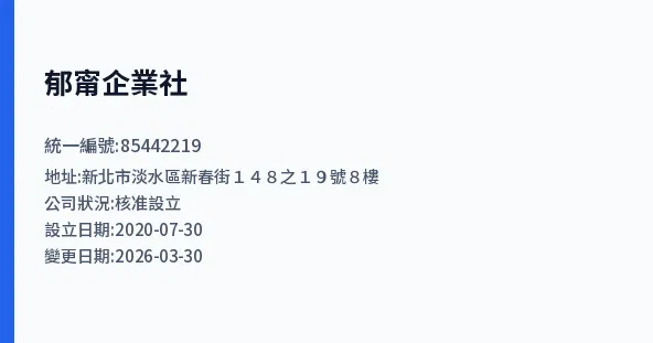 郁甯企業社的照片-統編 85442219(新北市) 公司登記資料與營業項目詳細圖表
