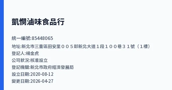凱憫滷味食品行的照片-統編 85448065(新北市) 公司登記資料與營業項目詳細圖表