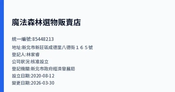 魔法森林選物販賣店的照片-統編 85448213(新北市) 公司登記資料與營業項目詳細圖表