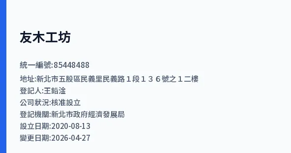 友木工坊的照片-統編 85448488(新北市) 公司登記資料與營業項目詳細圖表