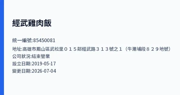 經武雞肉飯的照片-統編 85450081(高雄市) 公司登記資料與營業項目詳細圖表