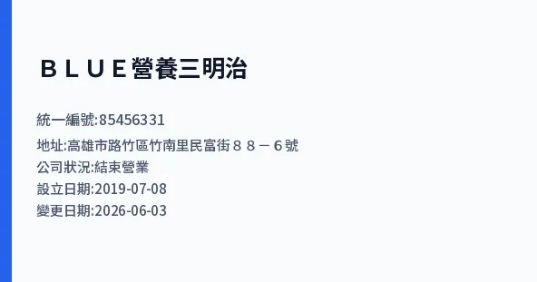 BLUE營養三明治的照片-統編 85456331(高雄市) 公司登記資料與營業項目詳細圖表