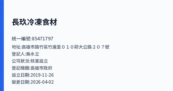 長玖冷凍食材的照片-統編 85471797(高雄市) 公司登記資料與營業項目詳細圖表