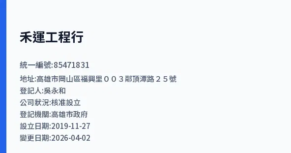 禾運工程行的照片-統編 85471831(高雄市) 公司登記資料與營業項目詳細圖表