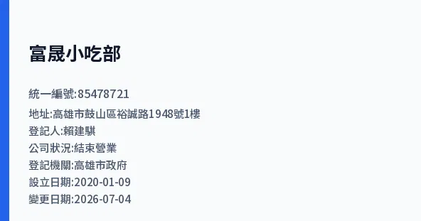 富晟小吃部的照片-統編 85478721(高雄市) 公司登記資料與營業項目詳細圖表