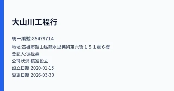 大山川工程行的照片-統編 85479714(高雄市) 公司登記資料與營業項目詳細圖表