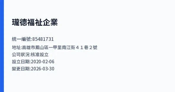 瓏德福祉企業的照片-統編 85481731(高雄市) 公司登記資料與營業項目詳細圖表