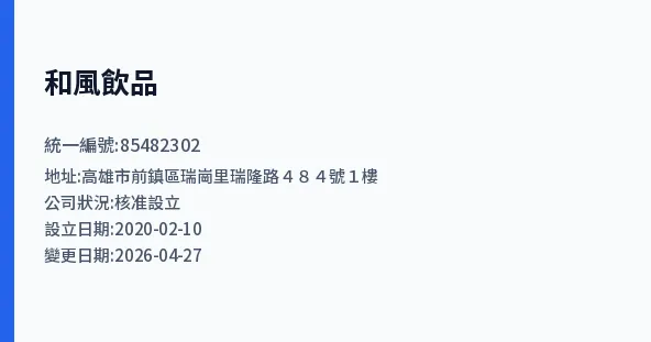 和風飲品的照片-統編 85482302(高雄市) 公司登記資料與營業項目詳細圖表