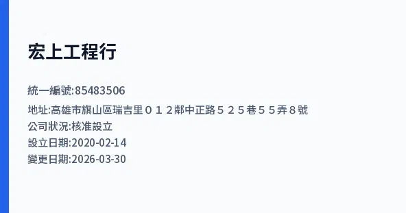 宏上工程行的照片-統編 85483506(高雄市) 公司登記資料與營業項目詳細圖表