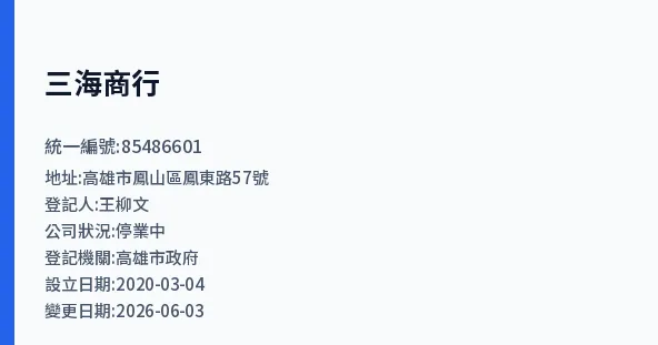三海商行的照片-統編 85486601(高雄市) 公司登記資料與營業項目詳細圖表