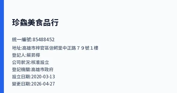 珍鱻美食品行的照片-統編 85488452(高雄市) 公司登記資料與營業項目詳細圖表