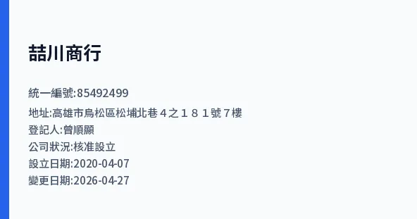 喆川商行的照片-統編 85492499(高雄市) 公司登記資料與營業項目詳細圖表