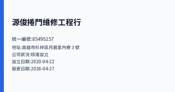 源俊捲門維修工程行的照片-統編 85495257(高雄市) 公司登記資料與營業項目詳細圖表