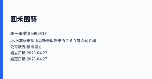 圓禾園藝的照片-統編 85495313(高雄市) 公司登記資料與營業項目詳細圖表