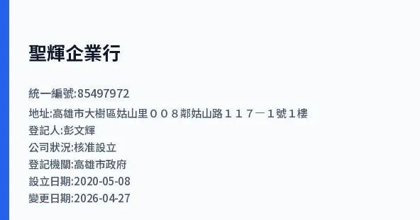 聖輝企業行的照片-統編 85497972(高雄市) 公司登記資料與營業項目詳細圖表