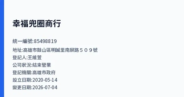 幸福兜圈商行的照片-統編 85498819(高雄市) 公司登記資料與營業項目詳細圖表