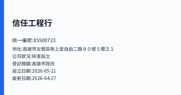 信任工程行的照片-統編 85500723(高雄市) 公司登記資料與營業項目詳細圖表