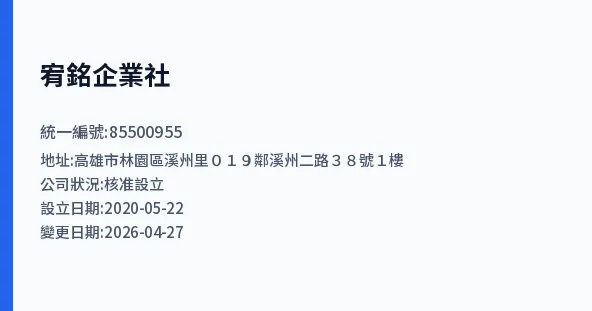 宥銘企業社的照片-統編 85500955(高雄市) 公司登記資料與營業項目詳細圖表