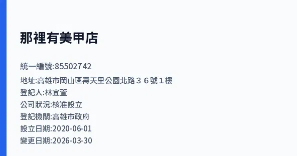 那裡有美甲店的照片-統編 85502742(高雄市) 公司登記資料與營業項目詳細圖表