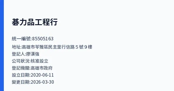 碁力品工程行的照片-統編 85505163(高雄市) 公司登記資料與營業項目詳細圖表
