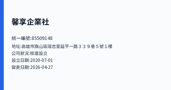馨享企業社的照片-統編 85509148(高雄市) 公司登記資料與營業項目詳細圖表