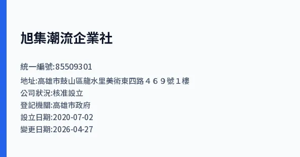 旭集潮流企業社的照片-統編 85509301(高雄市) 公司登記資料與營業項目詳細圖表