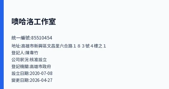 噢哈洛工作室的照片-統編 85510454(高雄市) 公司登記資料與營業項目詳細圖表