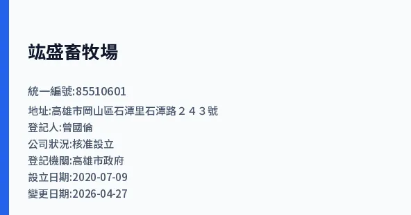 晨陽友善畜牧場的照片-統編 85510601(高雄市) 公司登記資料與營業項目詳細圖表