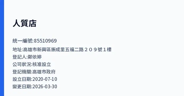 人質店的照片-統編 85510969(高雄市) 公司登記資料與營業項目詳細圖表