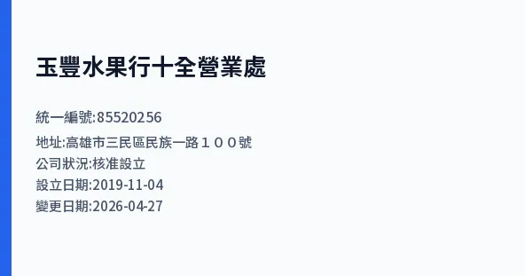 玉豐水果行十全營業處的照片-統編 85520256(高雄市) 公司登記資料與營業項目詳細圖表